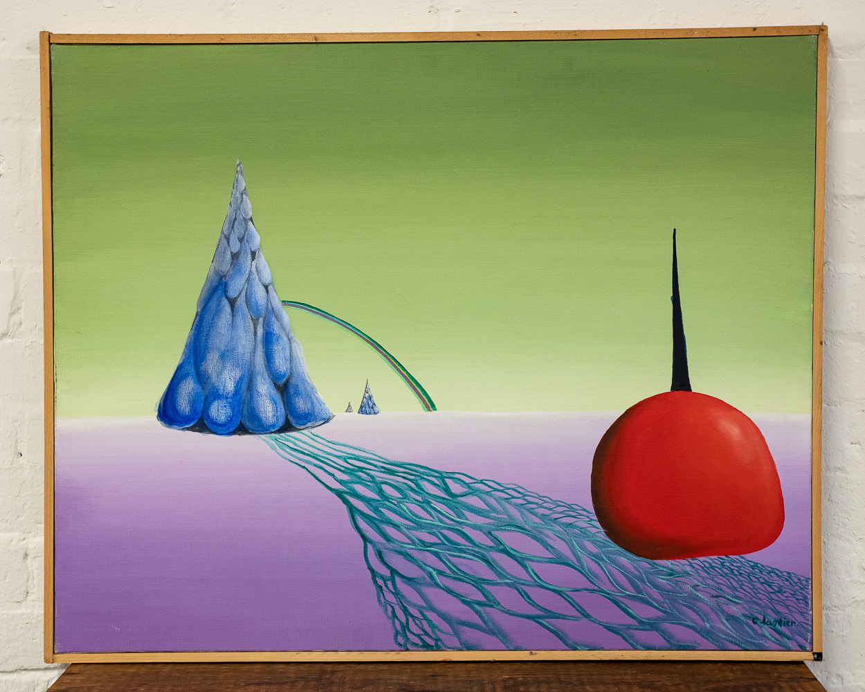 LARGE FRENCH SURREALIST PAINTING - The Tractor Shed