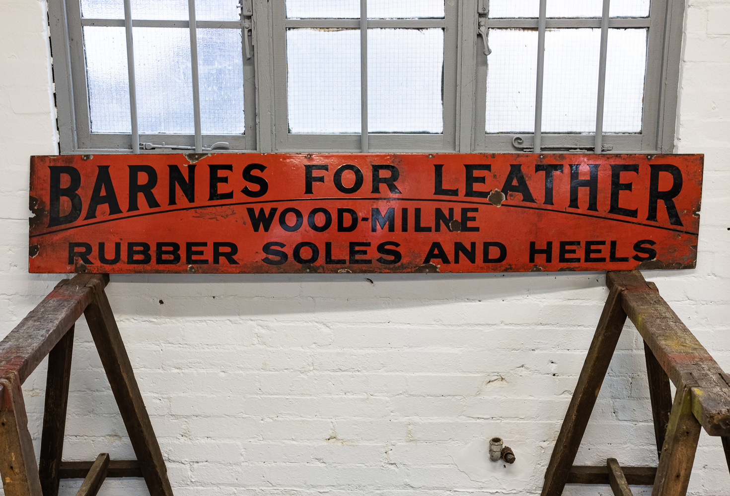 BARNES FOR LEATHER WOOD-MILNE ENAMEL SIGN - The Tractor Shed